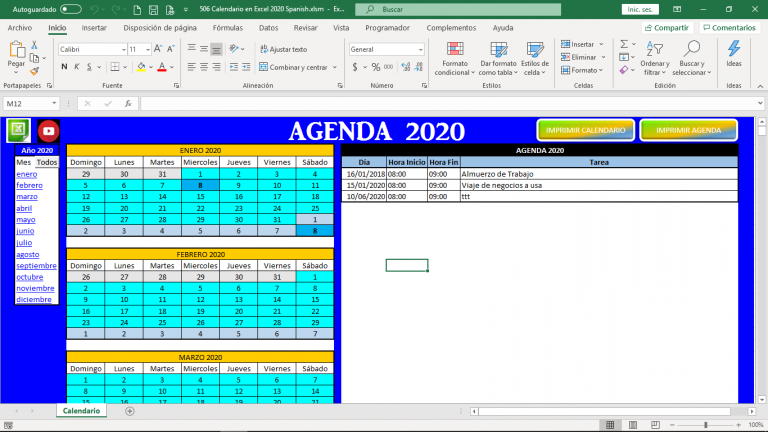 ️ Calendario ?en Excel 2020 English # 507